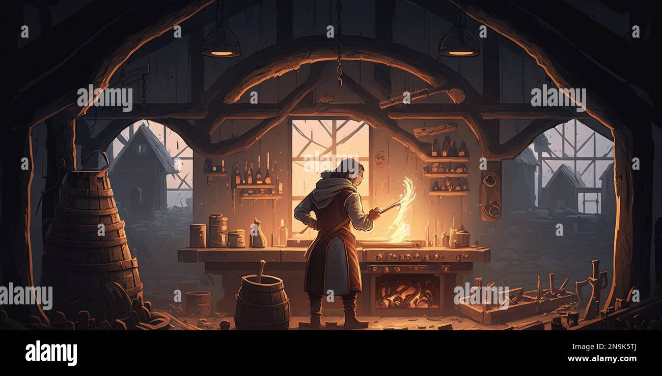 Medieval illustration of blacksmith hi-res stock photography and images ...