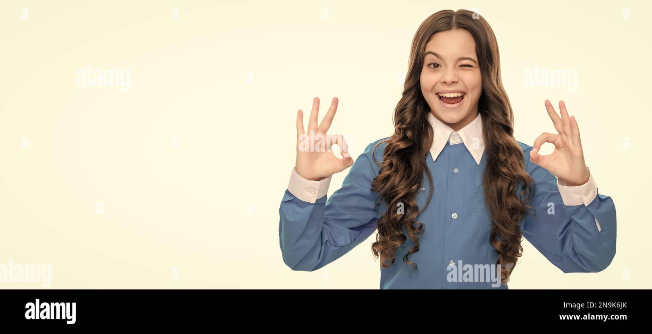 ok. winking kid with curly hair. beauty and fashion. female fashion ...