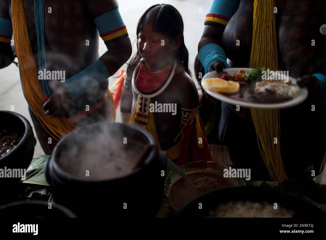 EDS NOTE NUDITY - Indigenous people from Kayapo tribe wait in line for ...