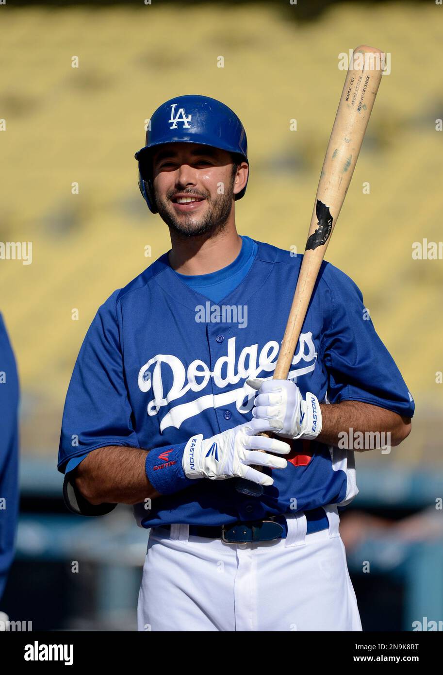 Los Angeles Dodgers' Andre Ethier looks on during batting practice ...