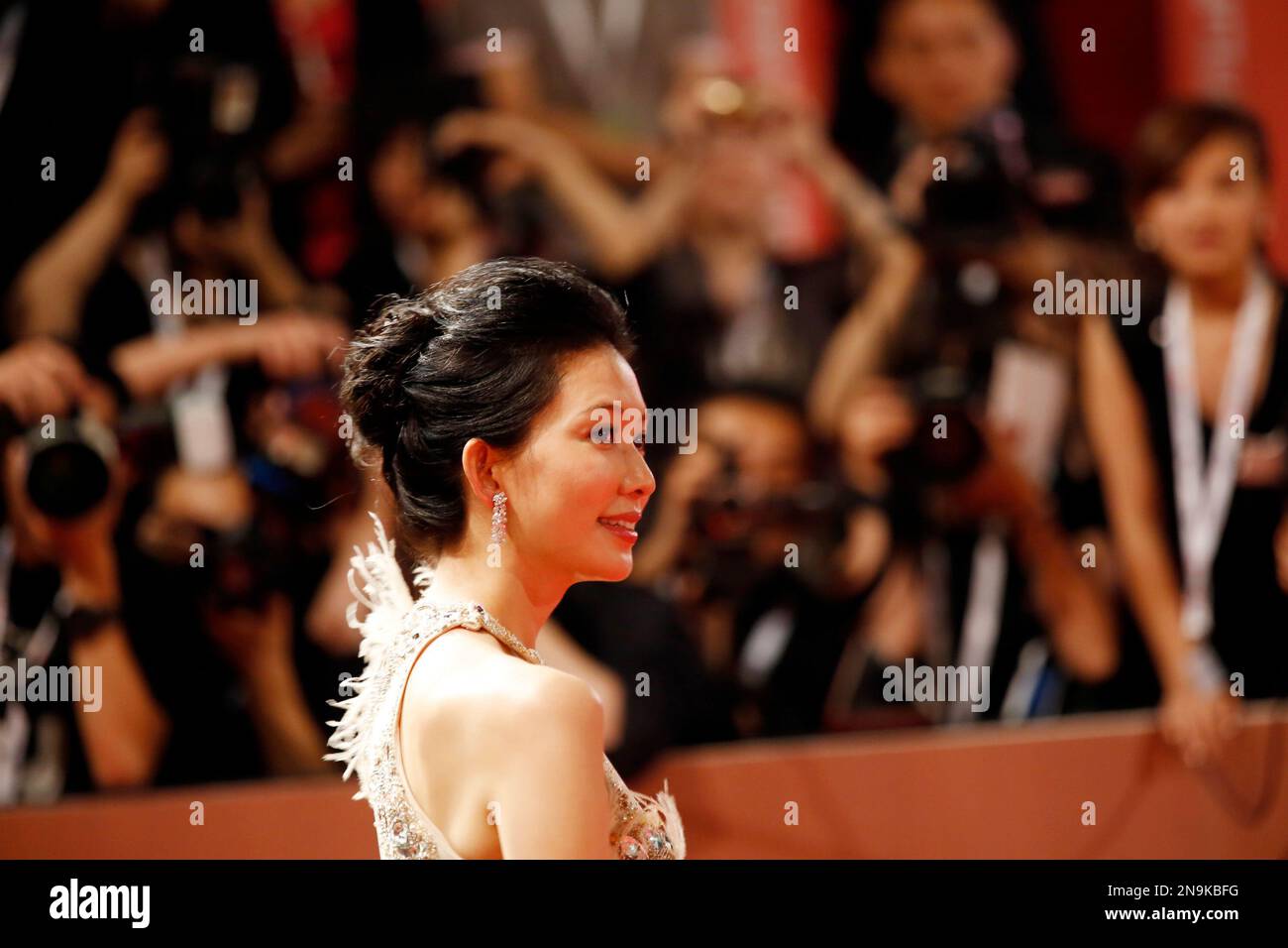 Taiwanese actress Lin Chiling poses on the red carpet prior to the ...