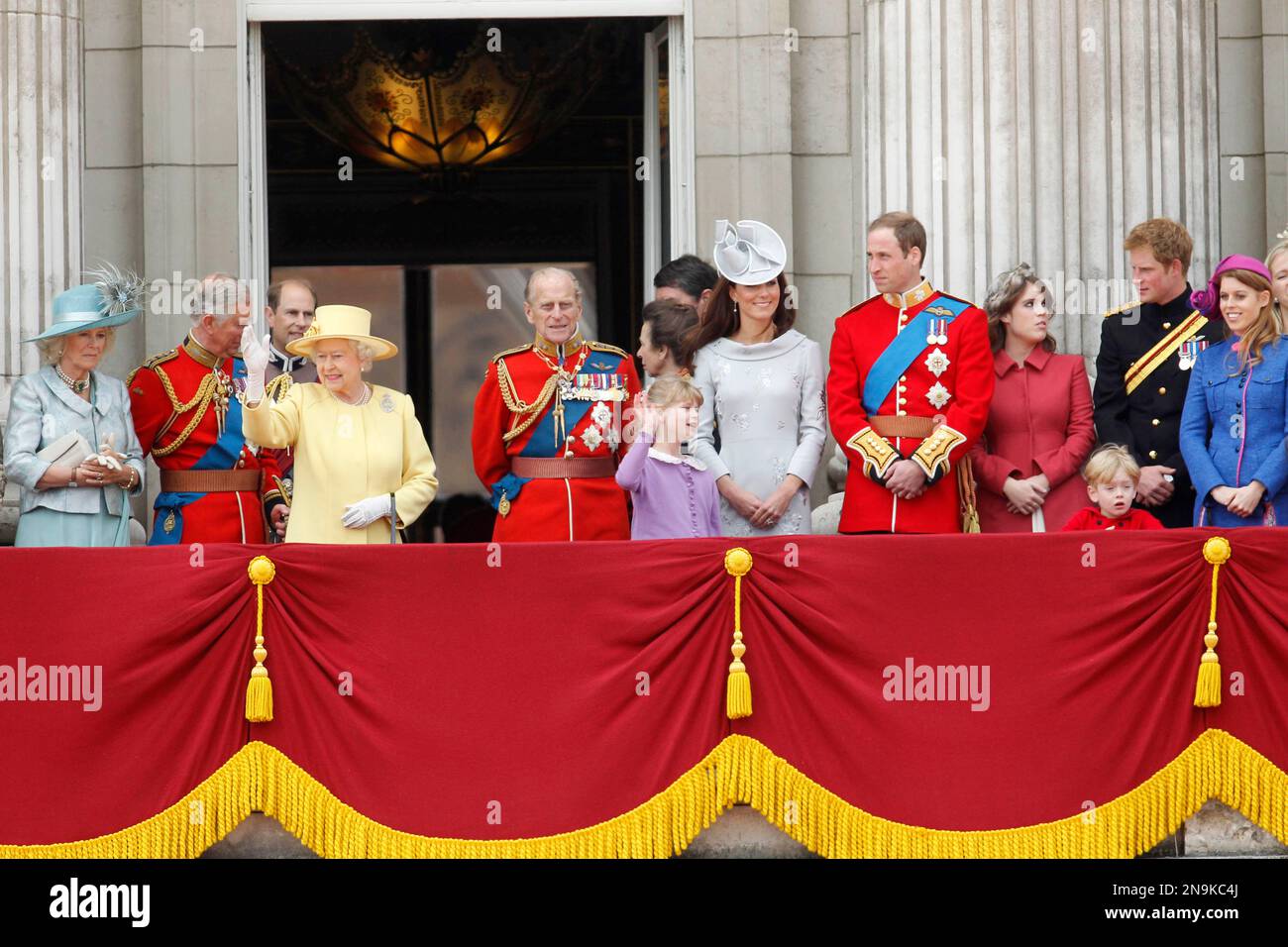 Britain's Queen Elizabeth II and Prince Philip, fourth and fifth left ...
