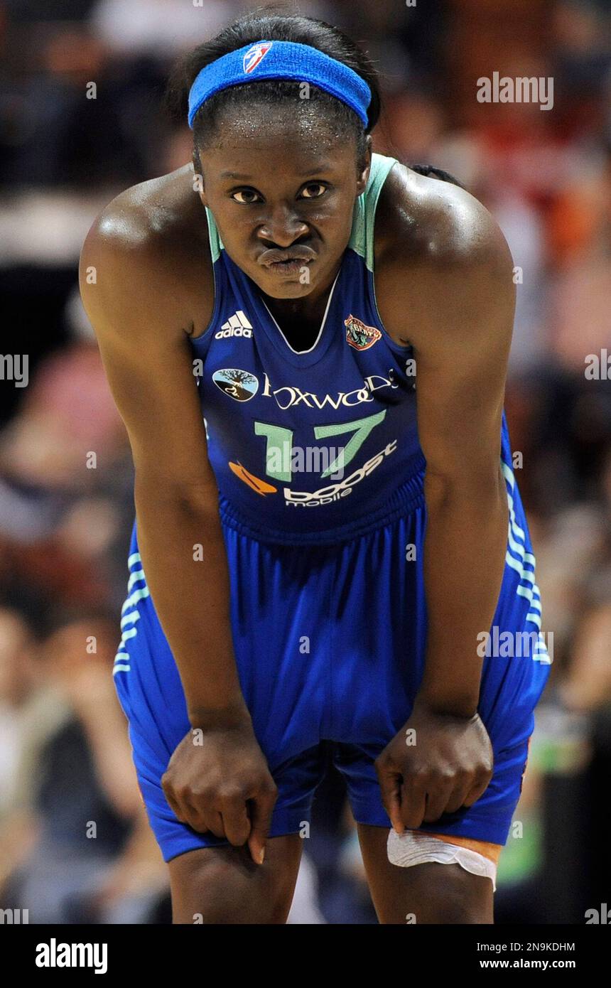 New York Liberty's Essence Carson reacts in the second half of a WNBA ...