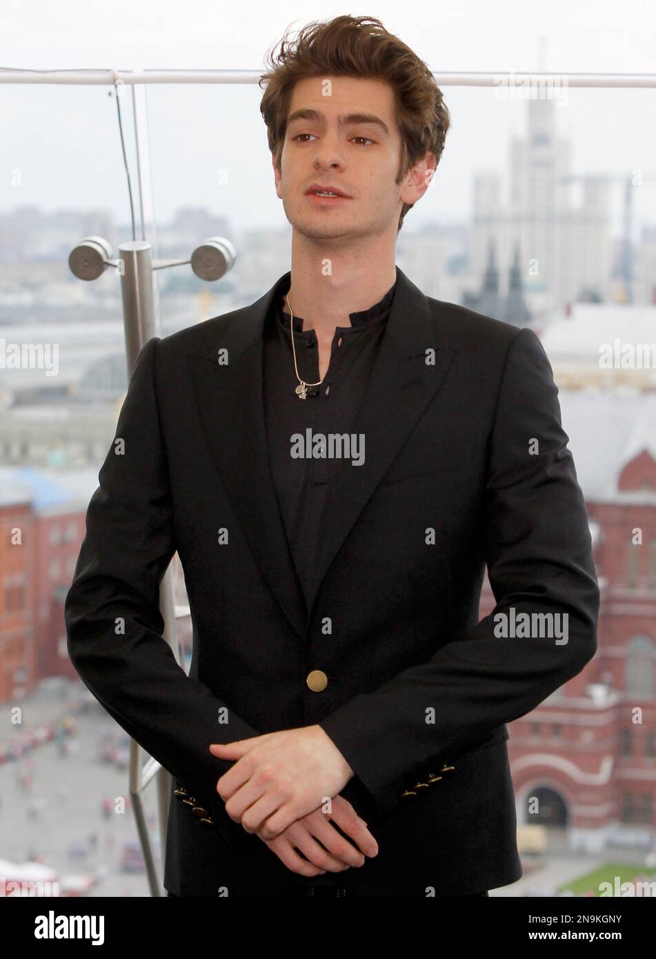 Actor Andrew Garfield poses for photographers at a hotel during a ...