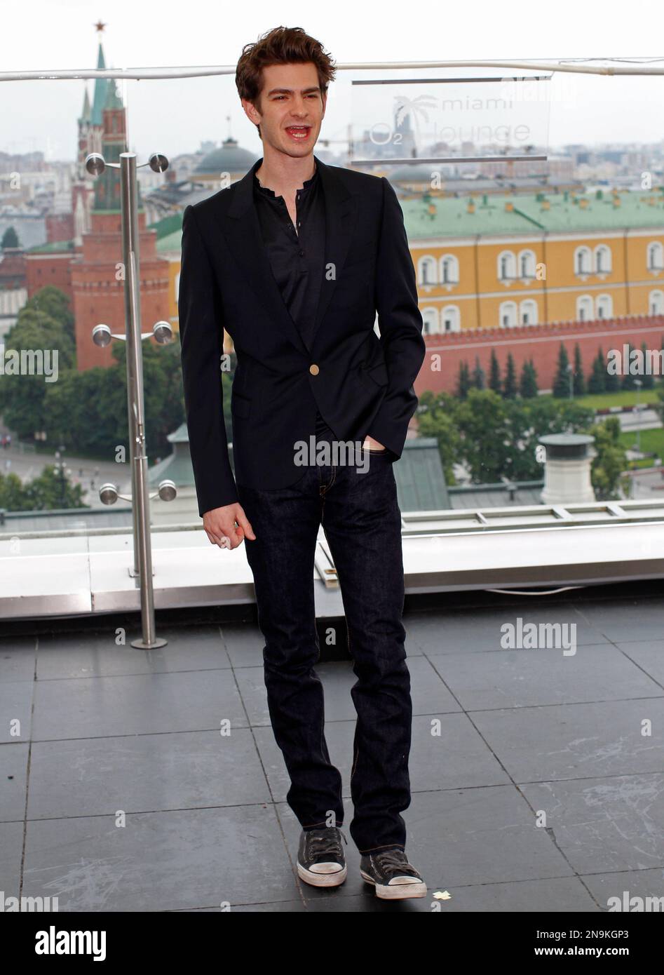 Actor Andrew Garfield poses for photographers at a hotel during a ...