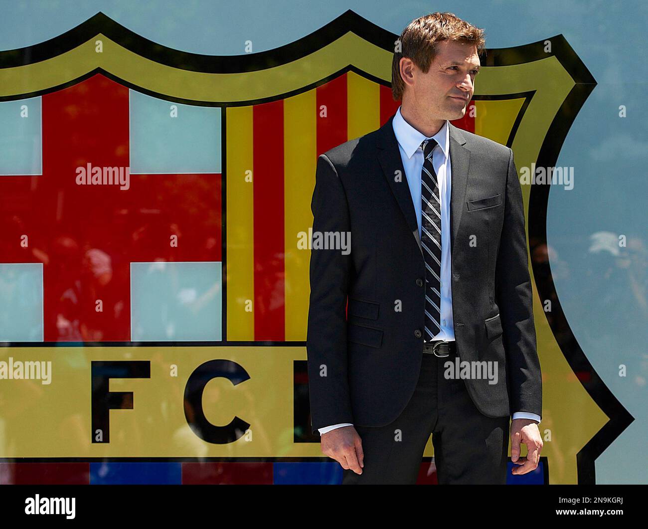 F.C. Barcelona's new soccer coach Tito Vilanova poses during his ...