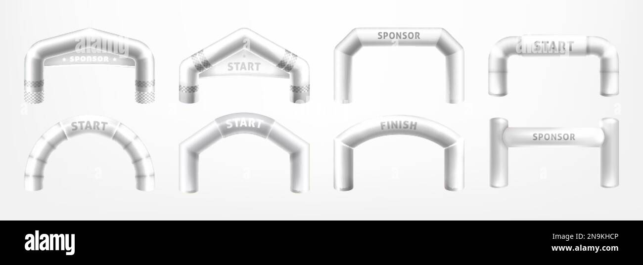 Set of realistic 3d white inflatable arches for sports competition ...