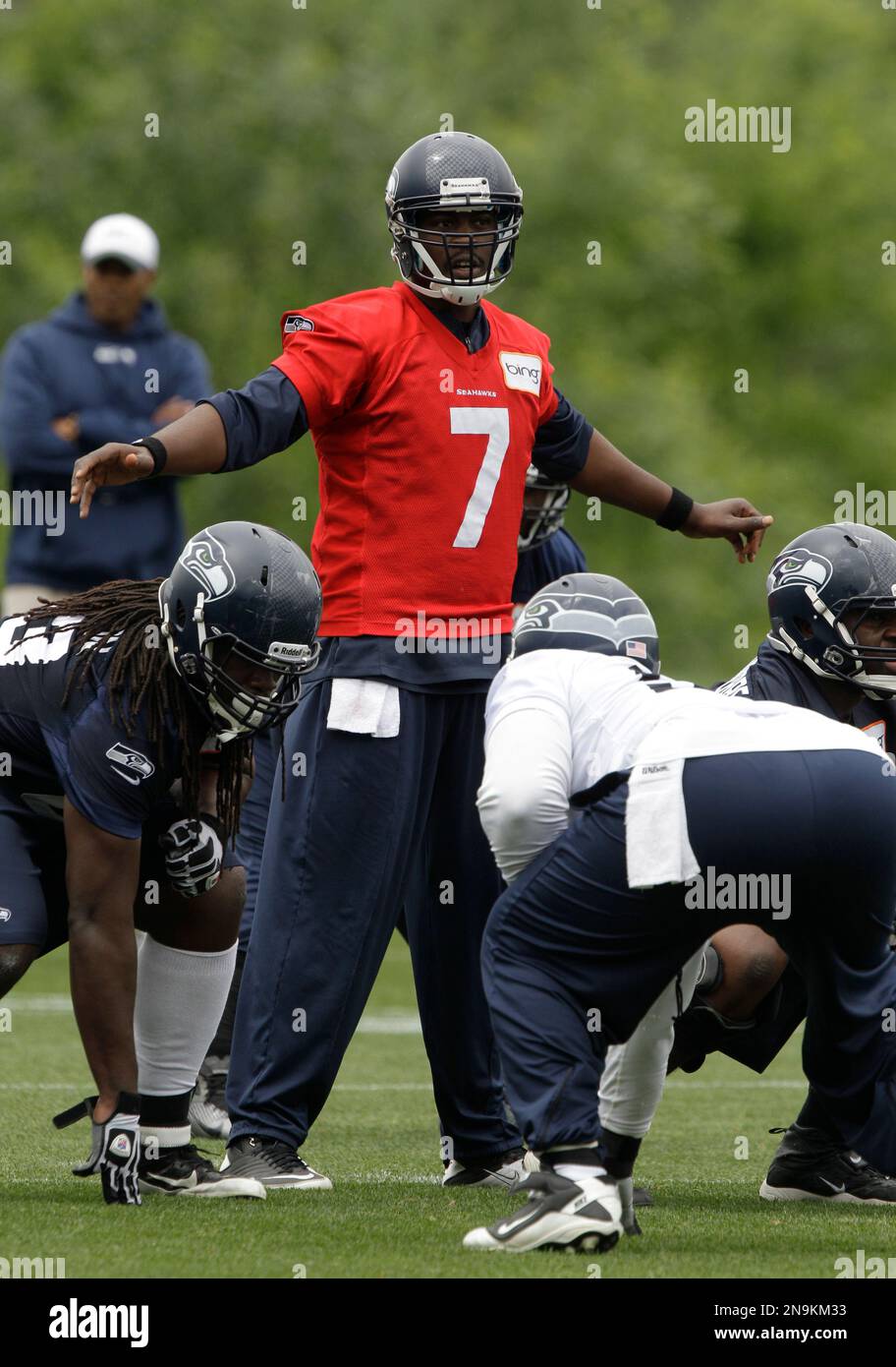Seattle Seahawks quarterback Tavaris Jackson calls to his team ...