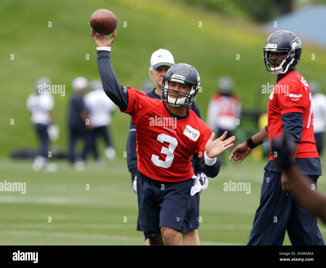 Seattle Seahawks quarterback Russell Wilson (3) passes as quarterback ...