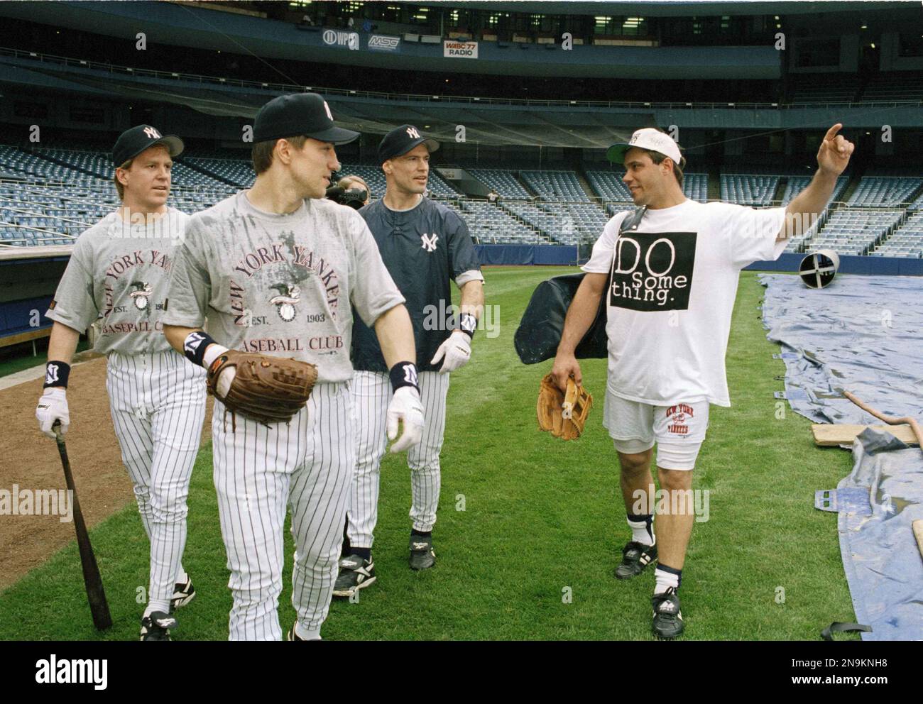 New York Yankees catcher Jim Leyritz, right, points out the sights at ...