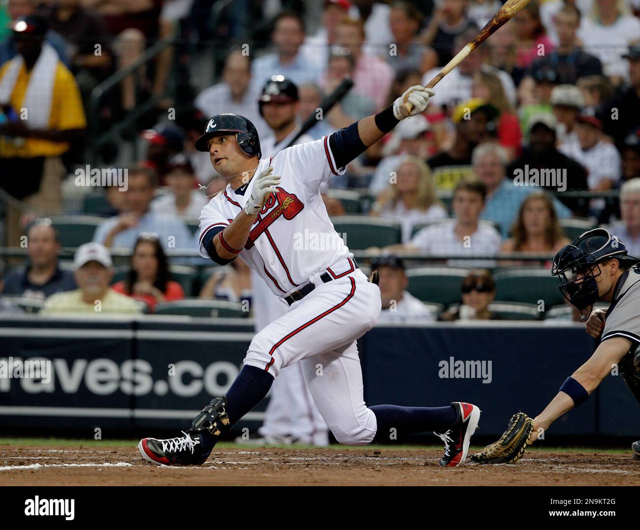Atlanta Braves left fielder Martin Prado (14) plays in a baseball game ...