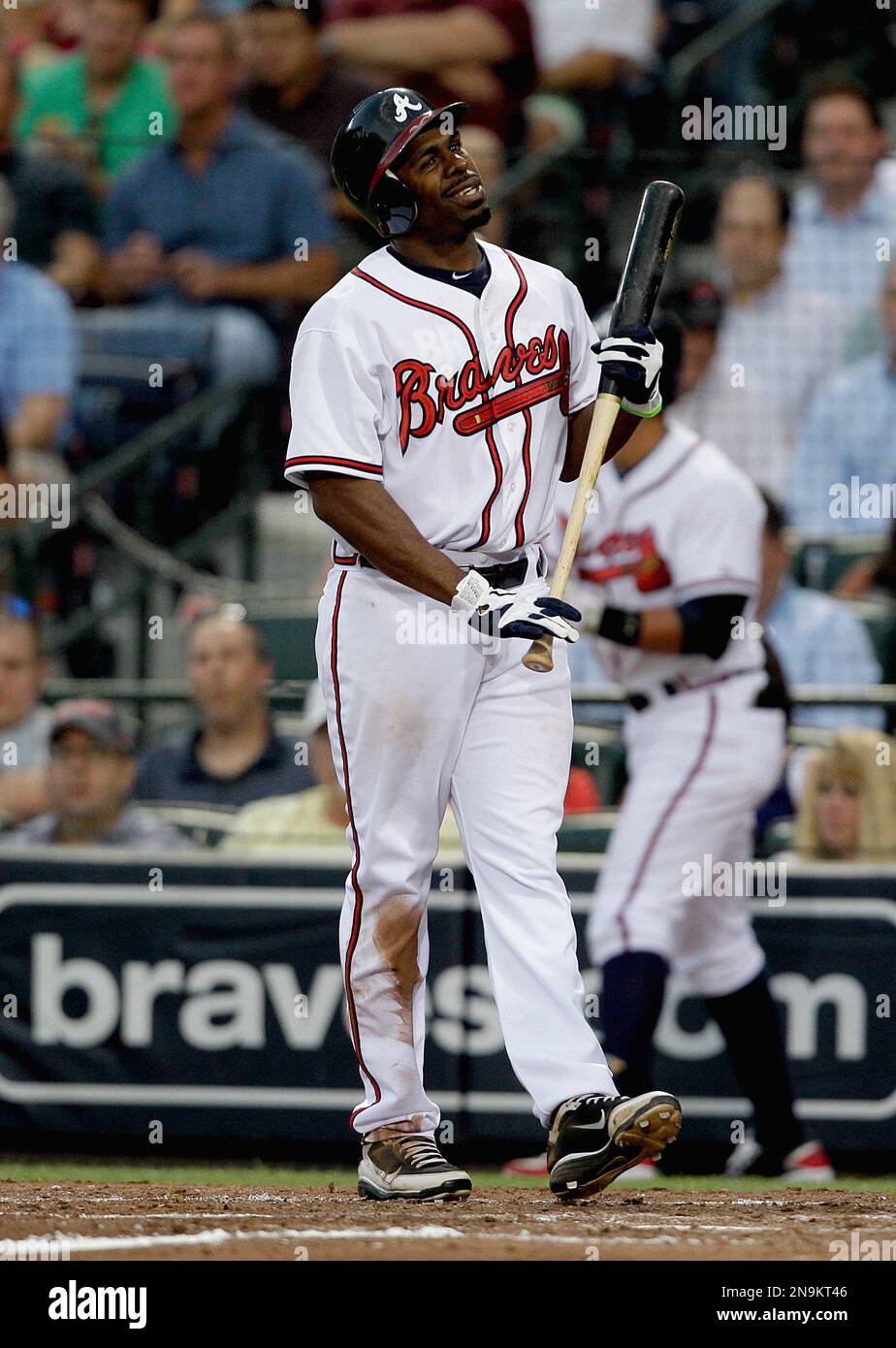 Atlanta Braves center fielder Michael Bourn (24) plays in a baseball ...