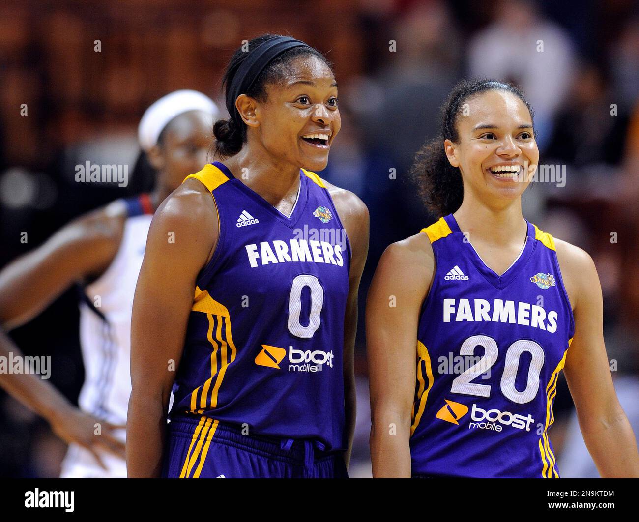 Los Angeles Sparks' Alana Beard, left, and Kristi Toliver celebrate ...