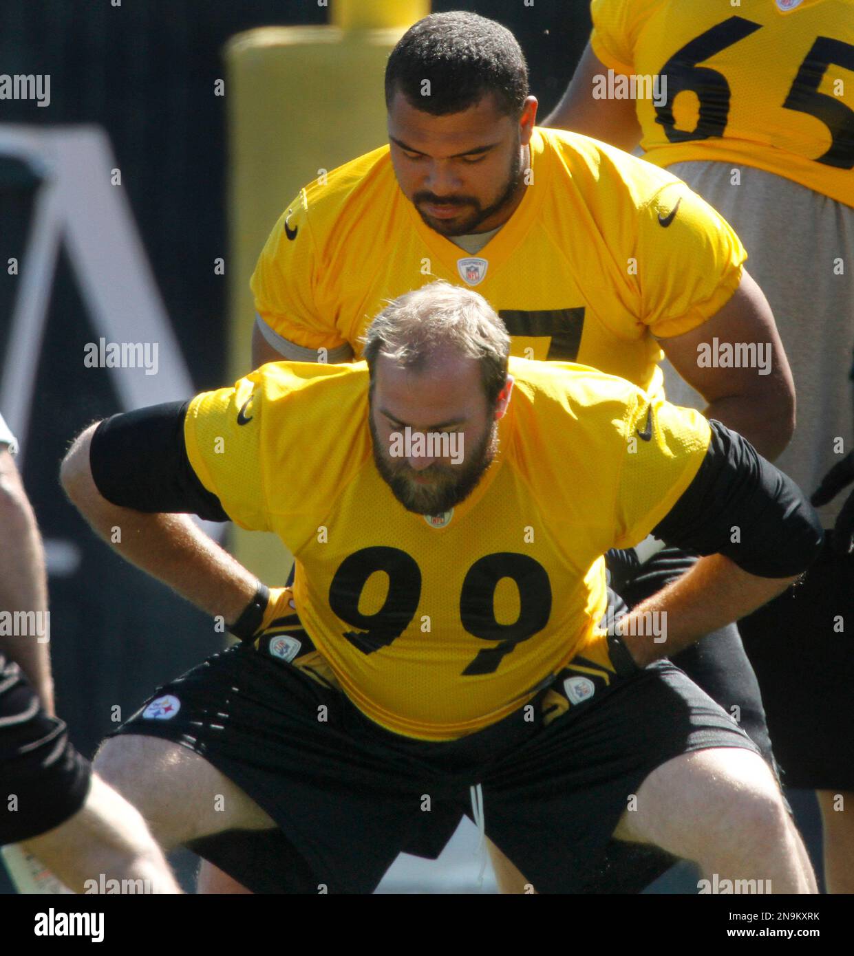 Pittsburgh Steelers defensive linemen Brett Keisel, bottom, and Cameron ...