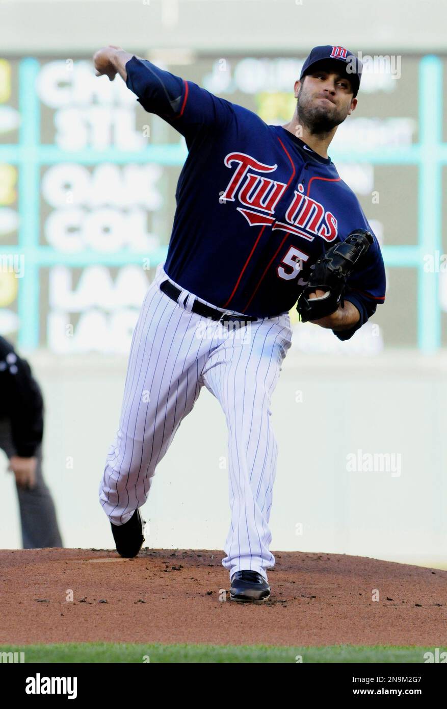 Minnesota Twins pitcher Nick Blackburn throws against the Philadelphia ...