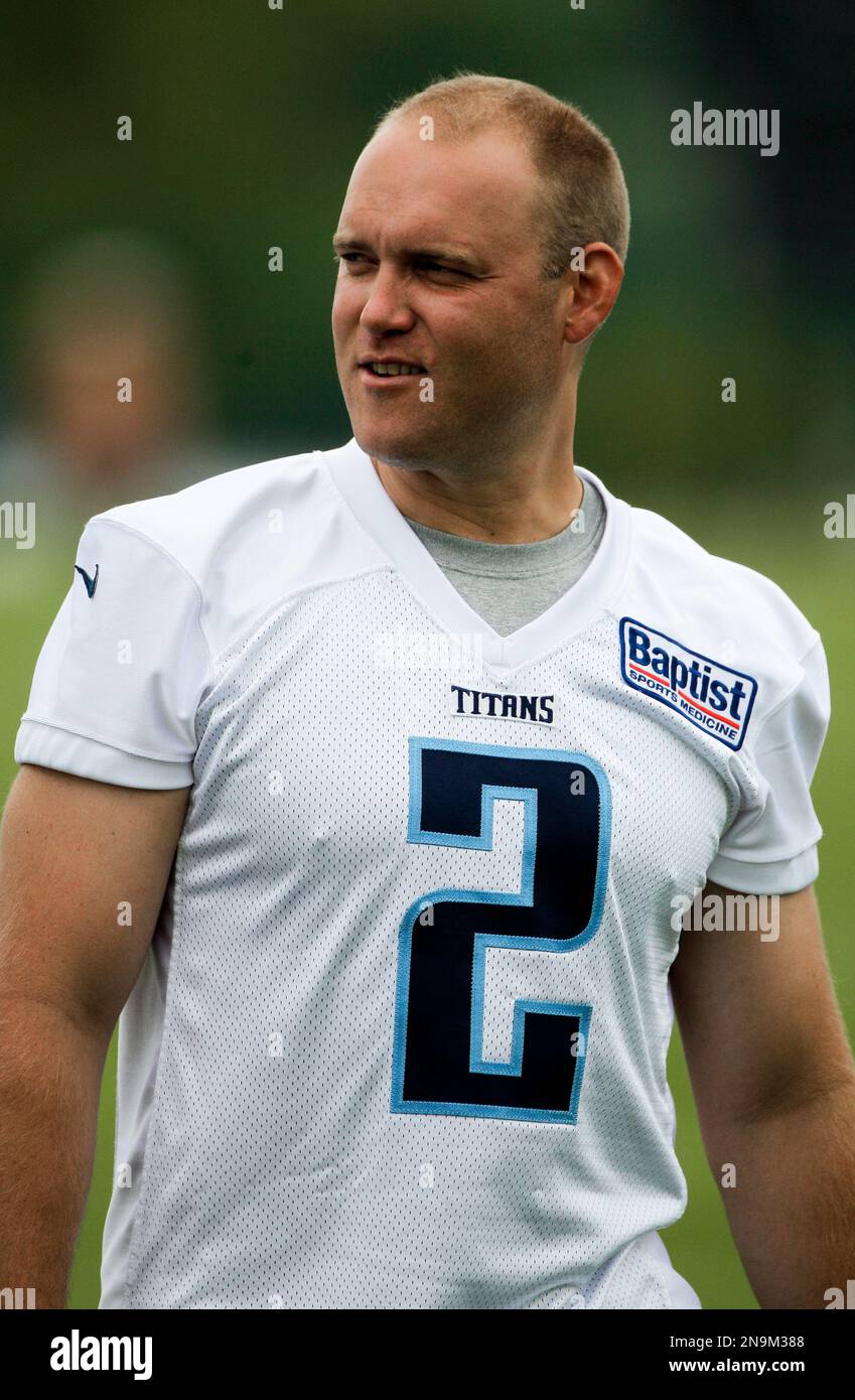 Tennessee Titans kicker Rob Bironas takes a break during NFL football ...