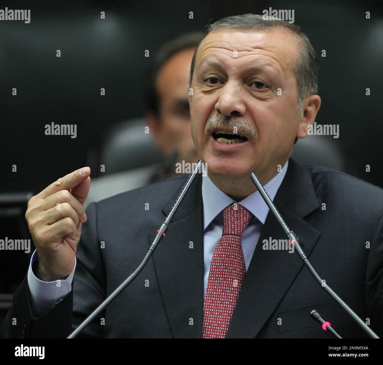 Turkey's Prime Minister Recep Tayyip Erdogan addresses the supporters ...