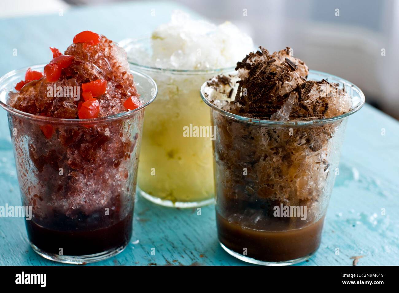 This image taken on June 5, 2012 shows cherry cola shaved ice, left, a ...