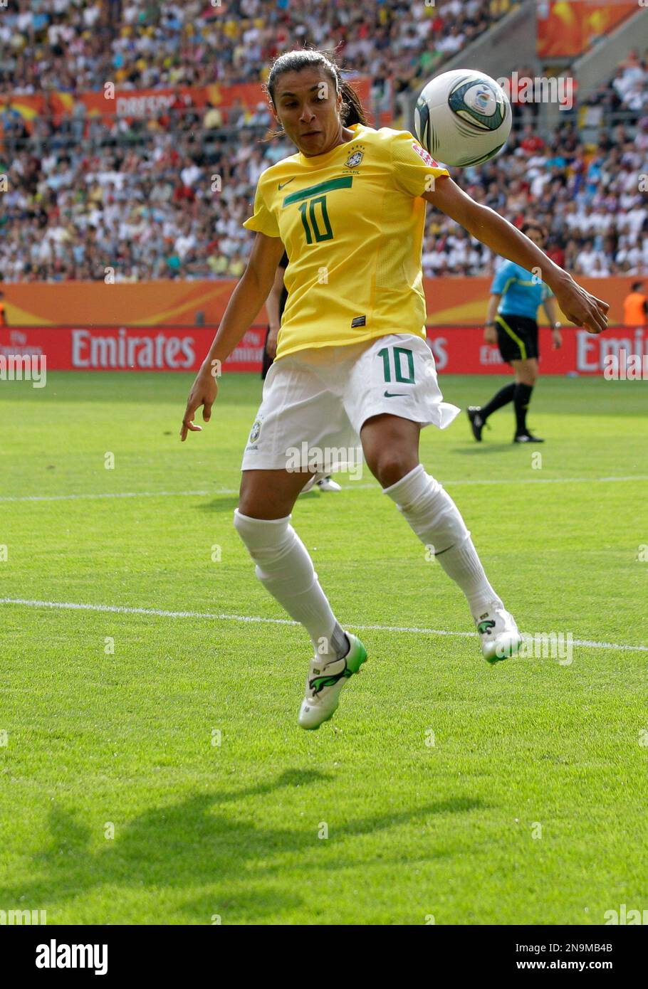 FILE - The July 10, 2011 file photo shows Brazil's Marta controlling ...