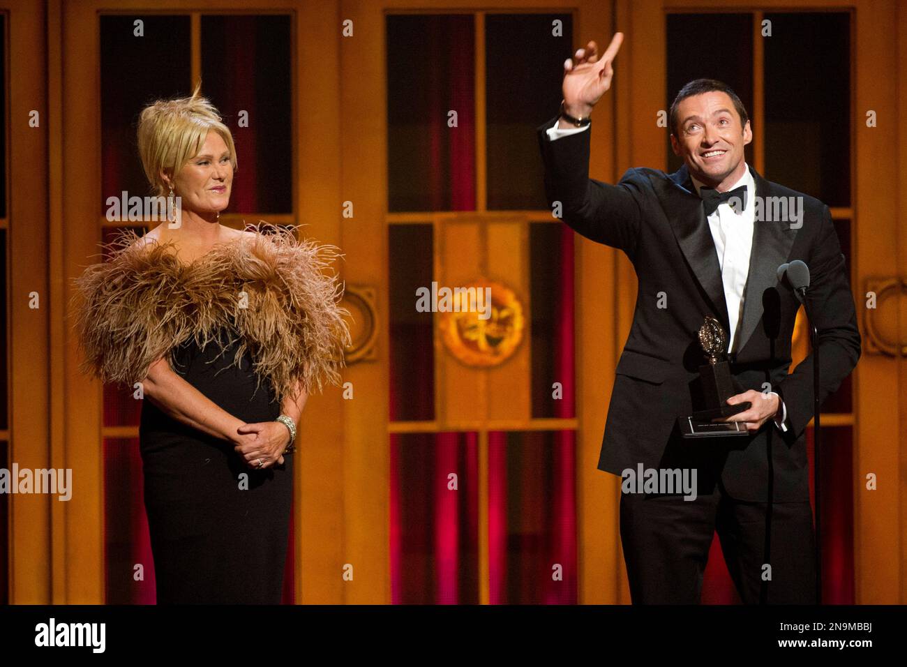Hugh Jackman and his wife Deborra-Lee Furness appear onstage at the ...