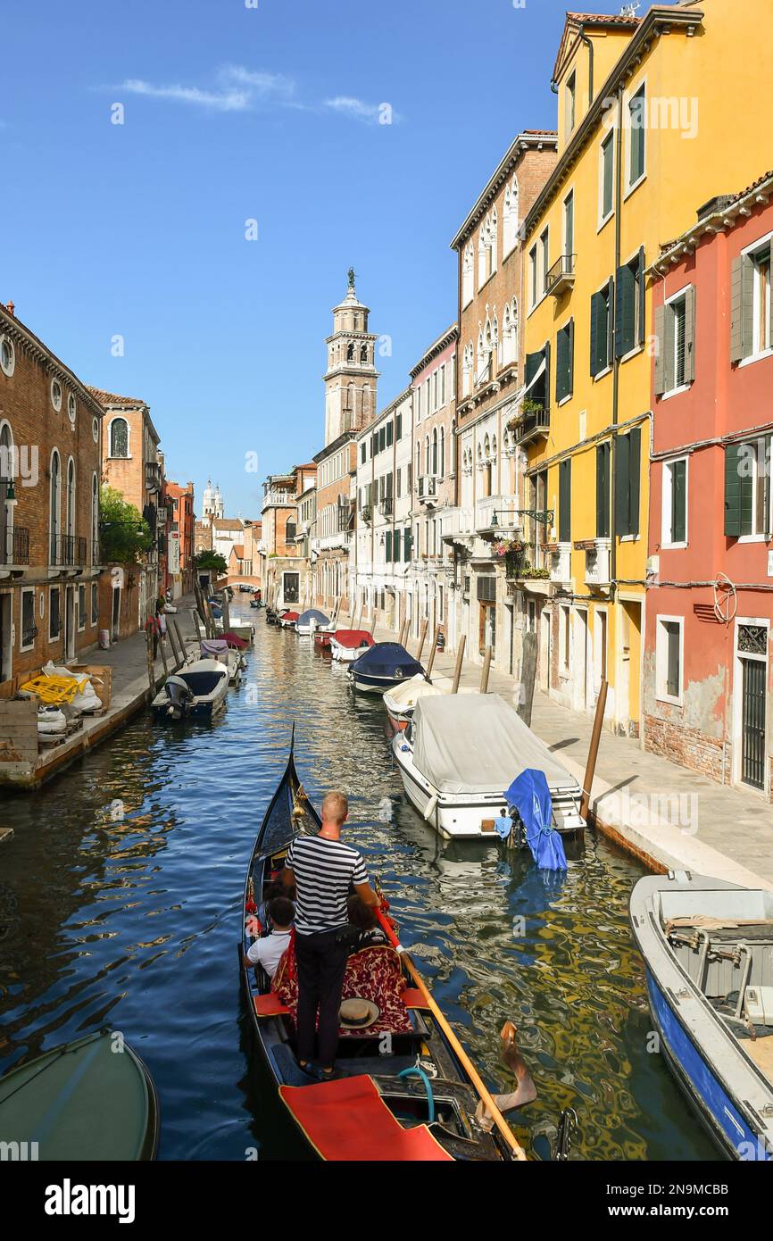 High-angle view of a gondola on the Rio de San Barnaba canal with the ...