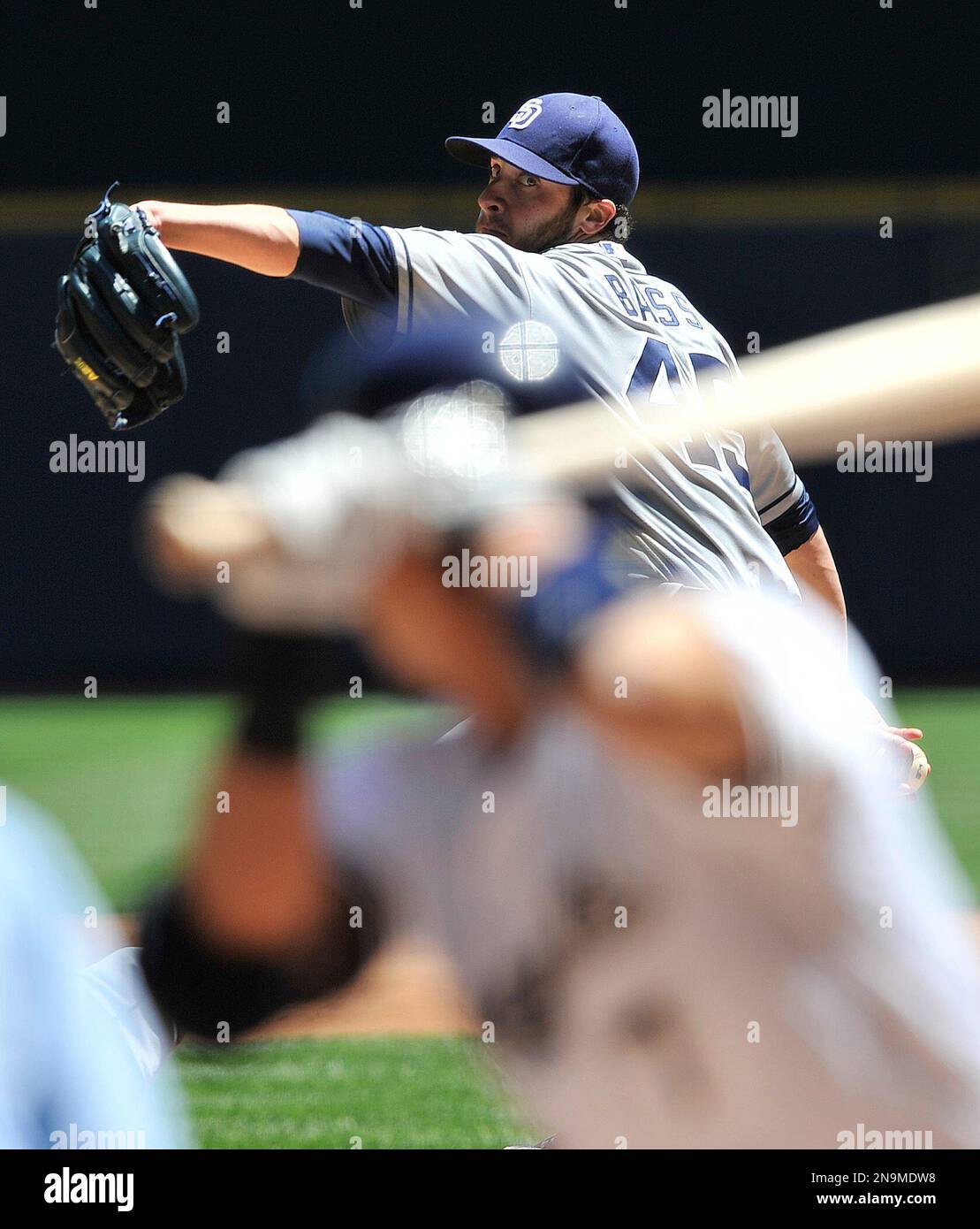 San Diego Padres' Anthony Bass pitches against the Milwaukee Brewers ...