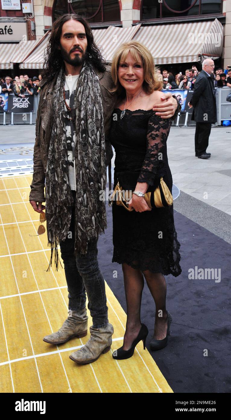 Russell Brand and his mum Barbara Brand arrives at the Rock of Ages ...