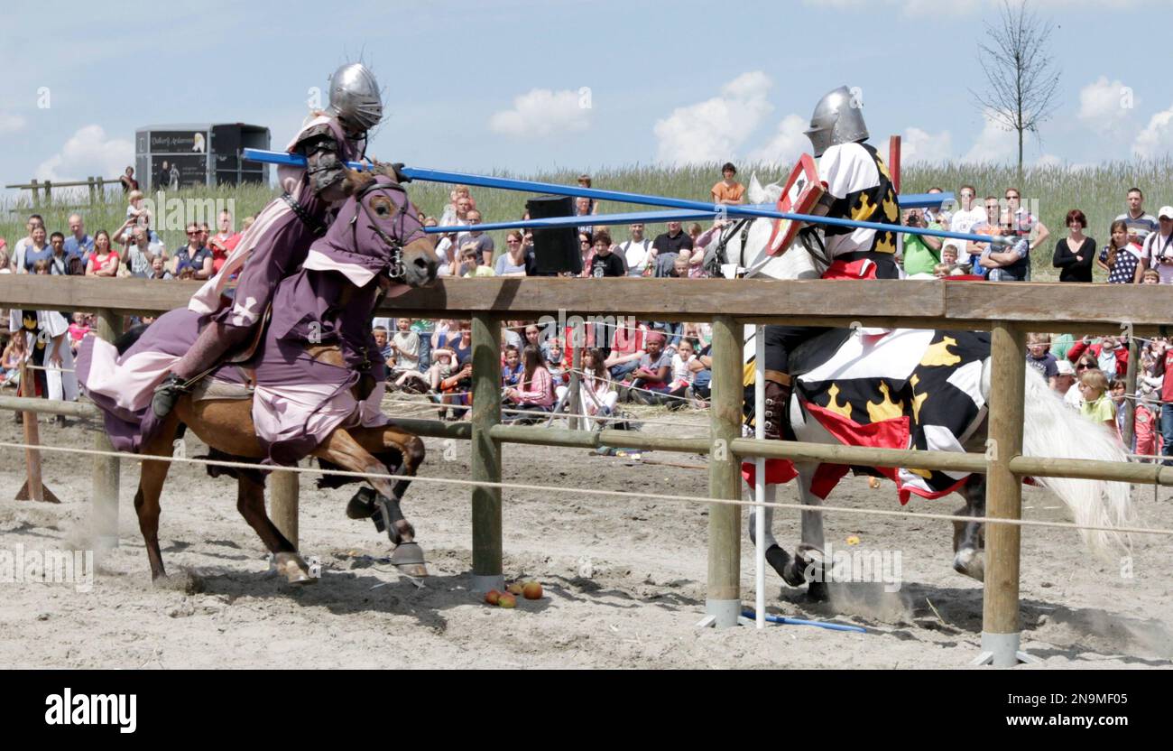 Men dressed as knights joust during a Medieval festival in Den Hout ...