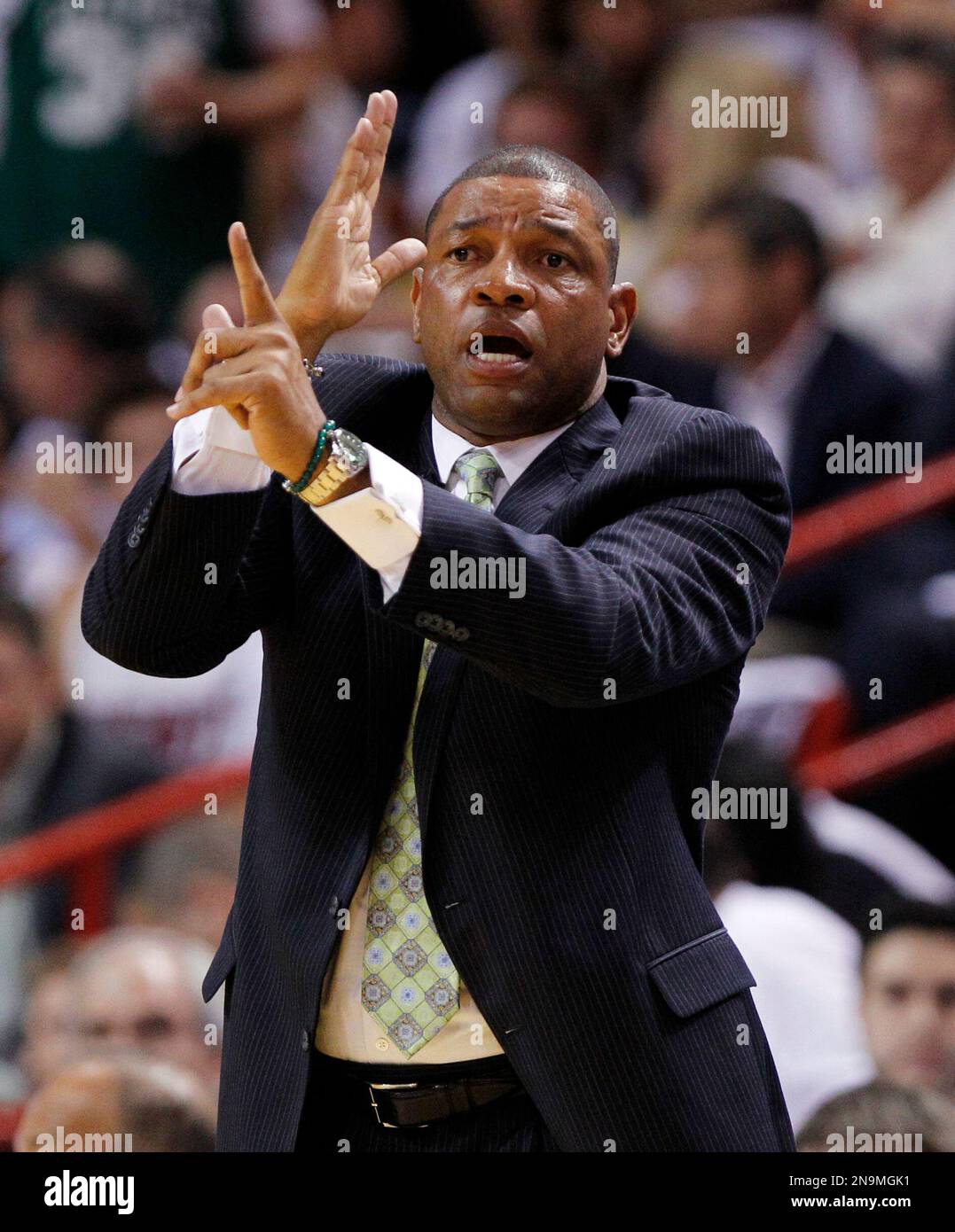 Boston Celtics coach Doc Rivers gestures during the first half of Game ...