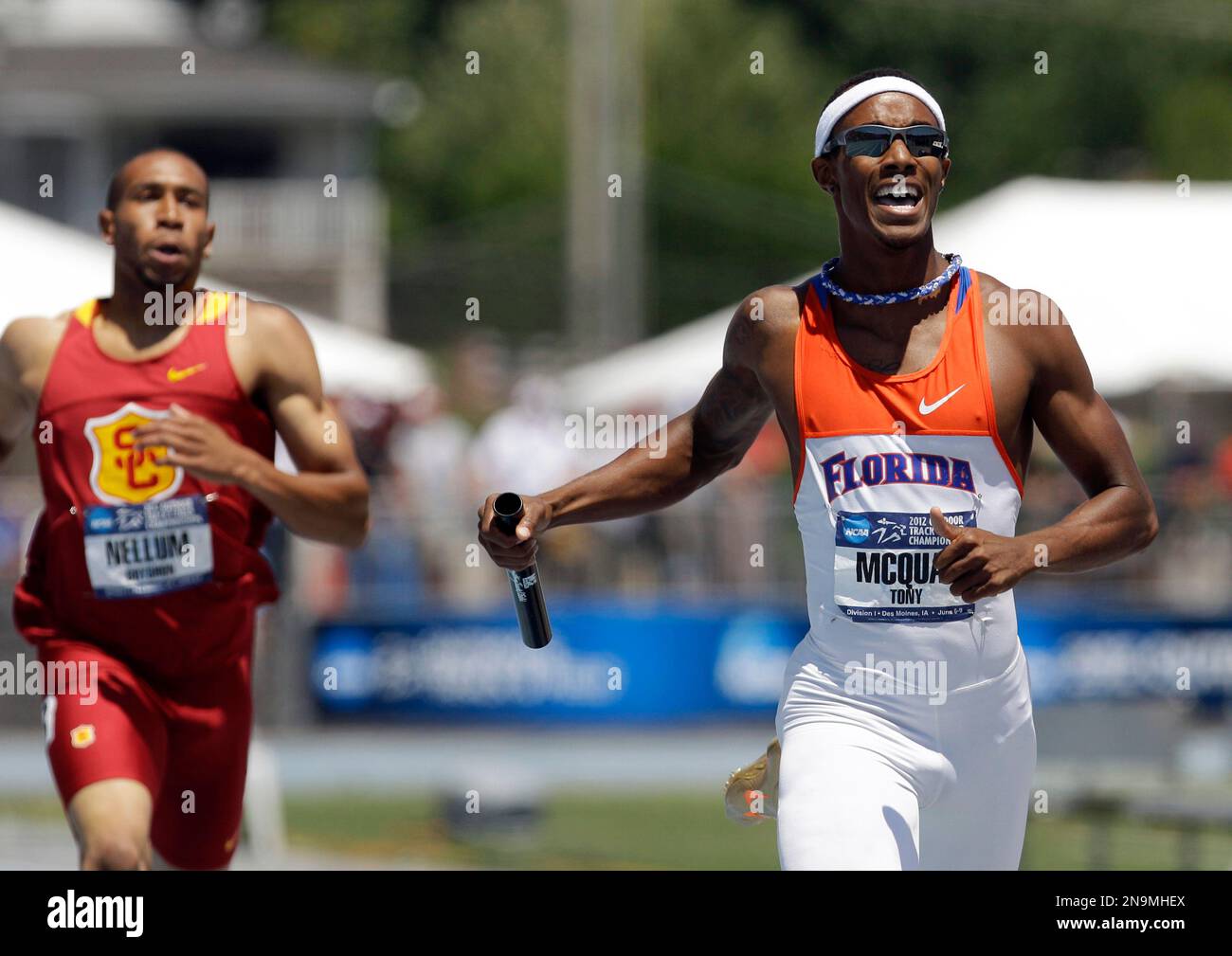 Florida's Tony McQuay reacts ahead of Southern Cal's Bryshon Nellum ...