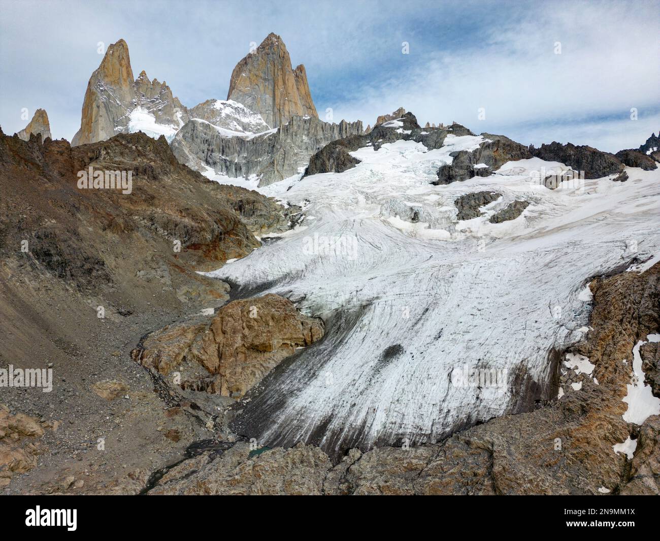 Snow field at Mount Fitz Roy - hiking in El Chaltén, Patagonia ...
