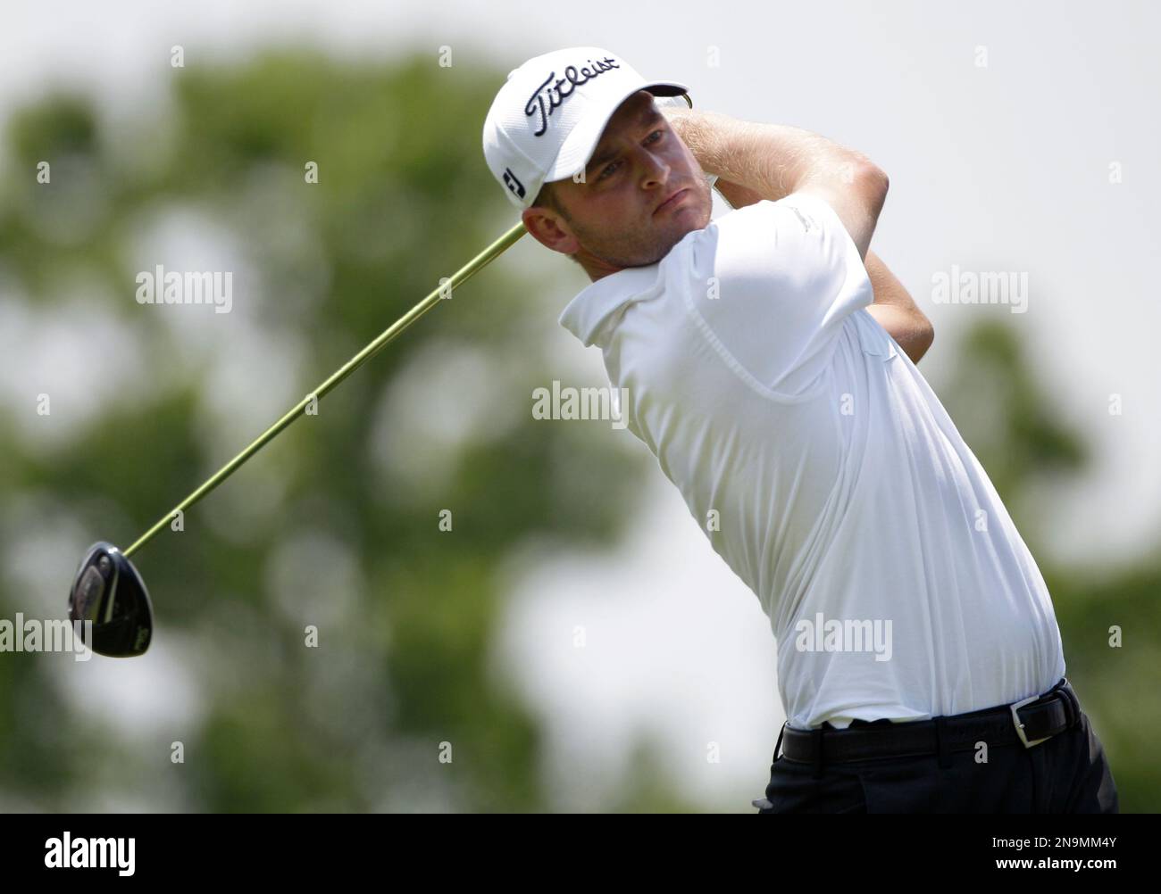 John Merrick drives on the ninth hole at the St. Jude Classic golf ...