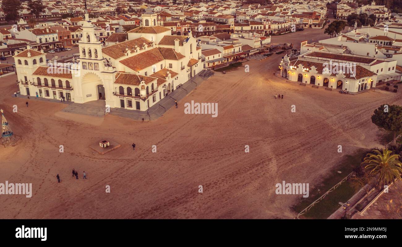 Aerial view of the town of El Rocio and the Sanctuary of Our Lady of ...