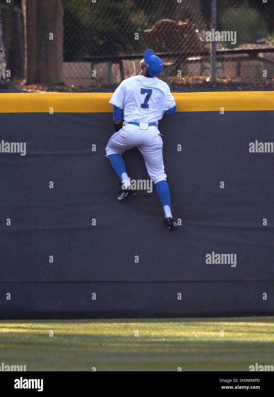 UCLA's Cody Keefer watches a home run by TCU's Josh Elander clear the ...