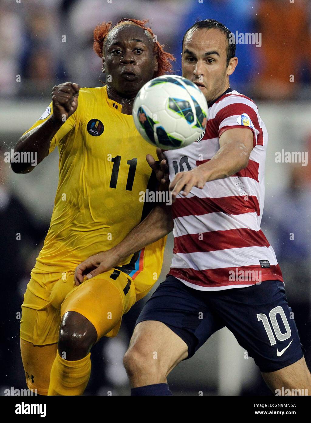 U.S. forward Landon Donovan (10) vies with Antigua and Barbuda ...