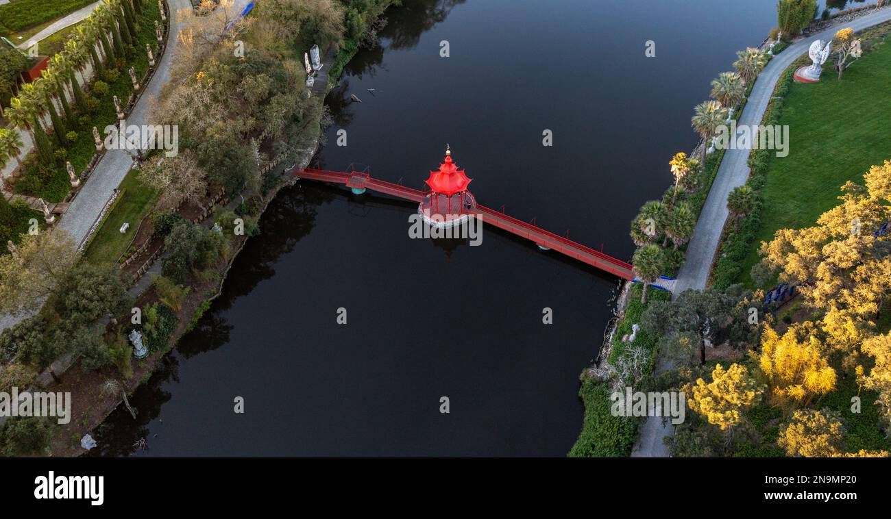 Aerial view of the Oriental Garden Bacalhoa Buddha Eden in Carvalhal ...