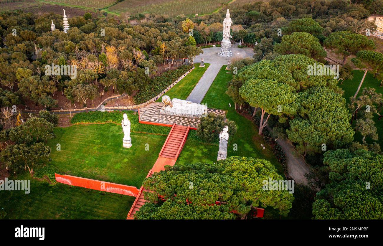 Aerial view of the Oriental Garden Bacalhoa Buddha Eden in Carvalhal ...