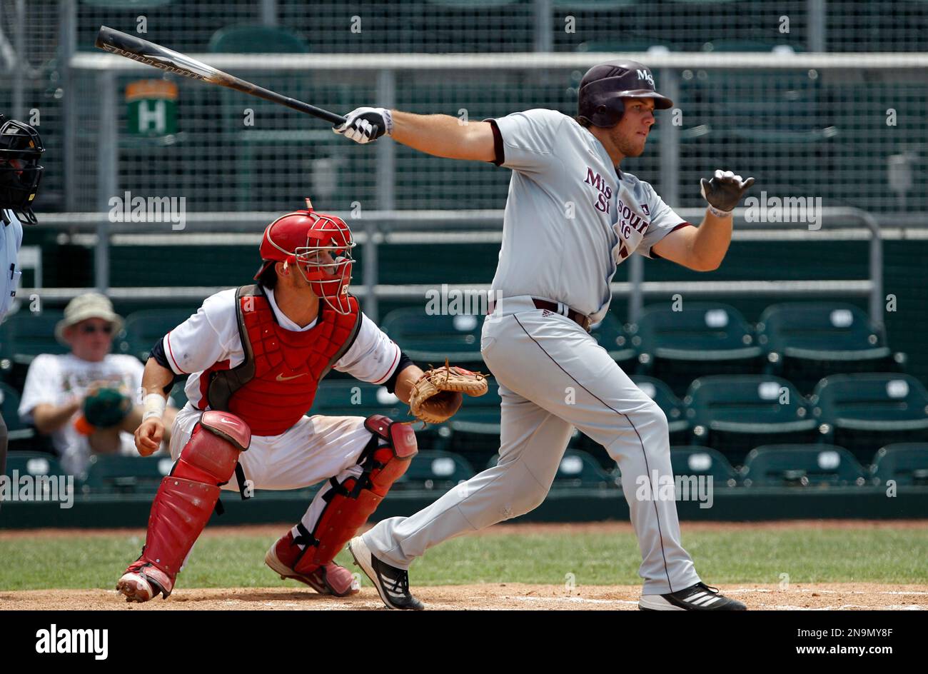 Missouri State's Brock Chaffin, right, hits an RBI-single as Stony ...