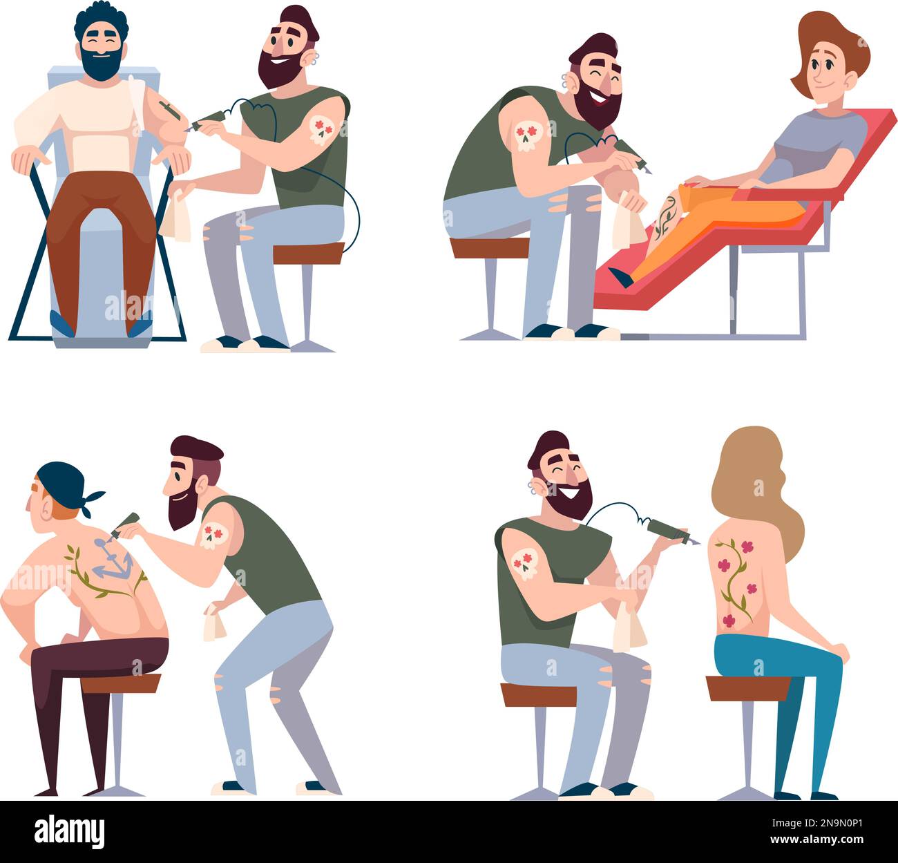 Tattoo master. Body painter making beautiful arts on human skin exact ...