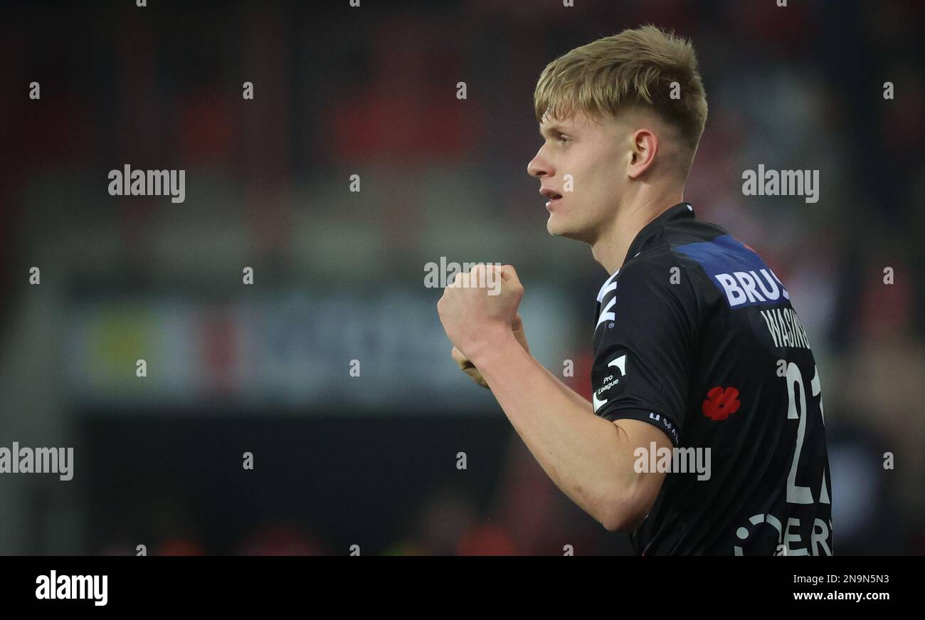 Kortrijk's Martin Jean Wasinski celebrates after scoring during a ...