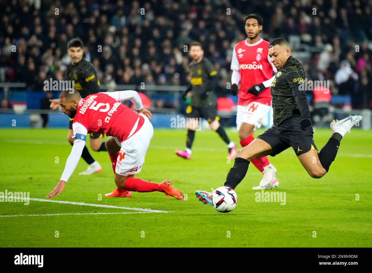 PARIS, FRANCE - JANUARY 29: Kylian Mbappe shoots in the goal zone ...