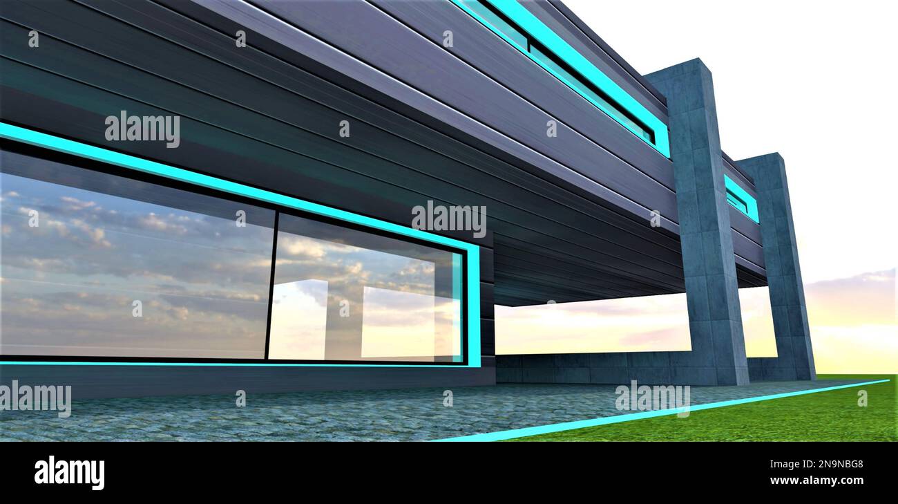 Massive concrete supports of the cantilevered architecture structure ...