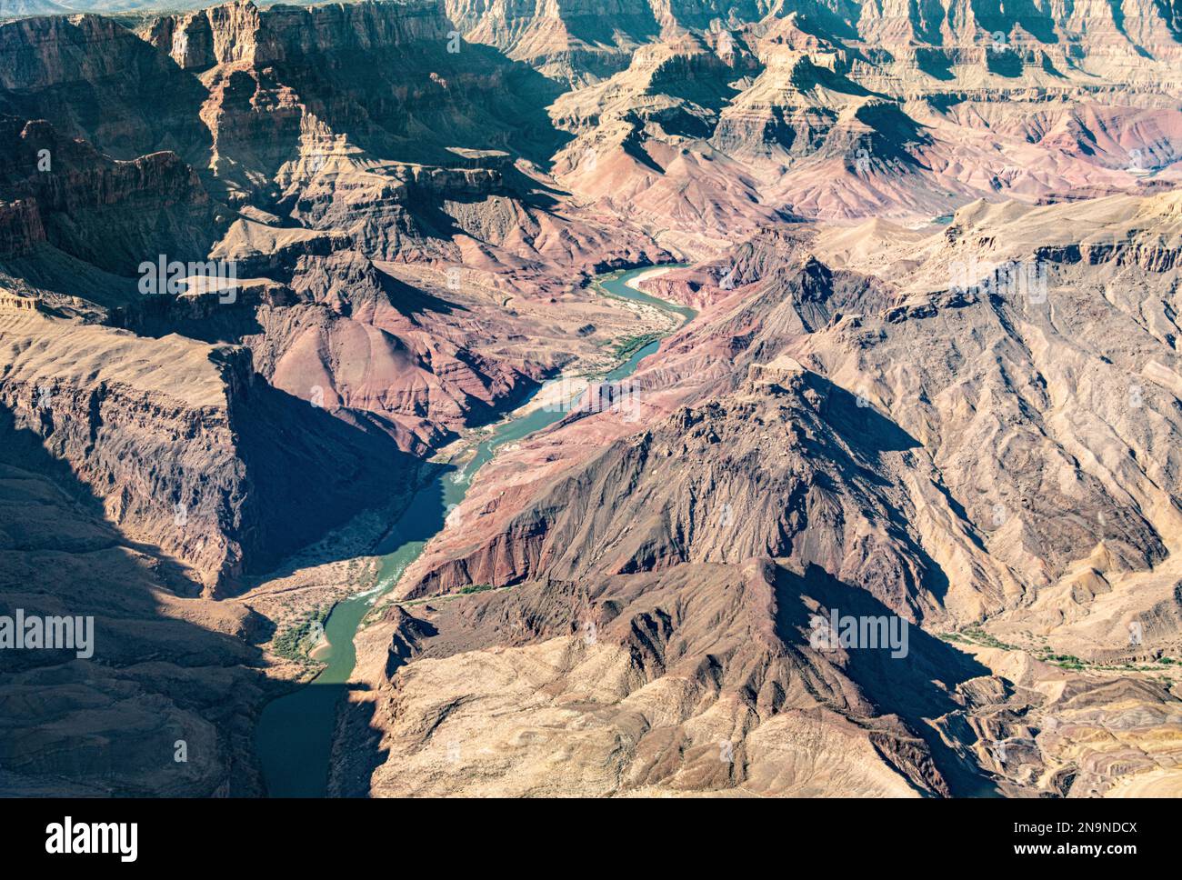 Colorado River in Grand Canyon, Sout Rim, California, USA,. Aerial view ...