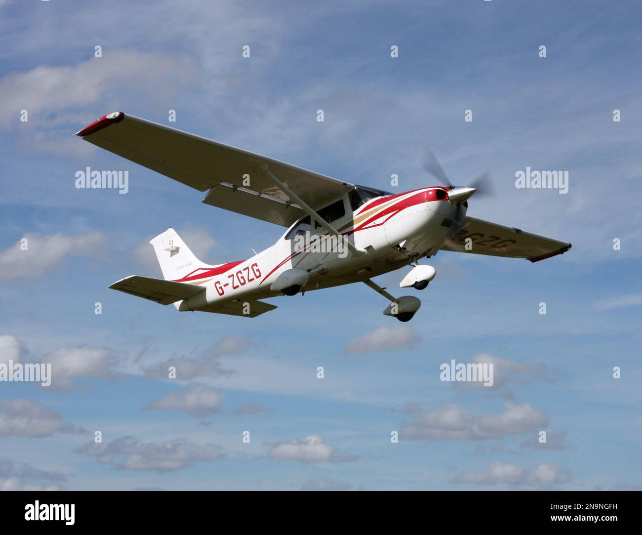 A Cessna 182T Skylane light aircraft departing a private airfield in ...