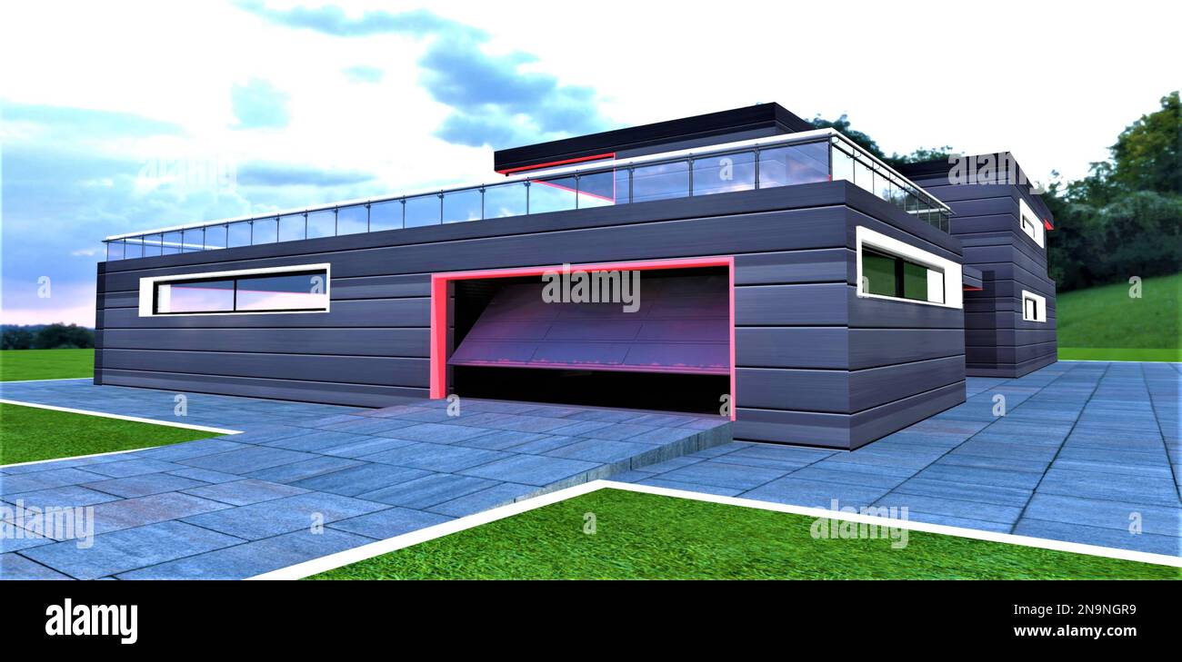 Square concrete slabs as a pavement in front of the entrance to the ...