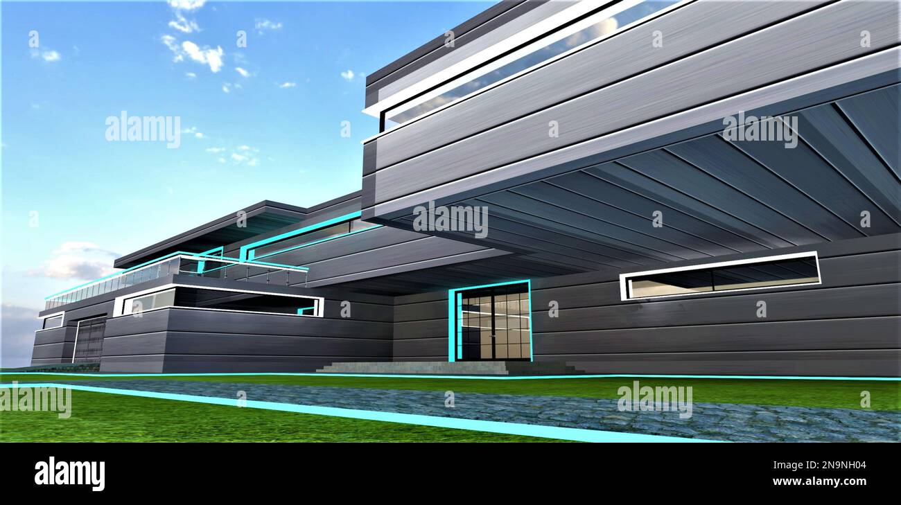 Day illumination of the porch and window frames of the contemporary ...