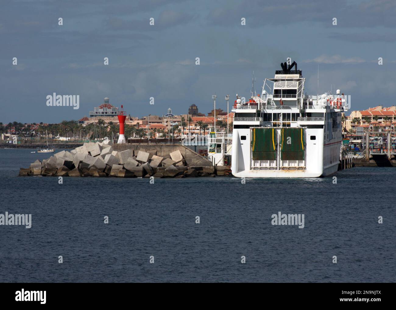 A RO-RO ferry at the port of Los Cristianos Tenerife Canary Islands ...