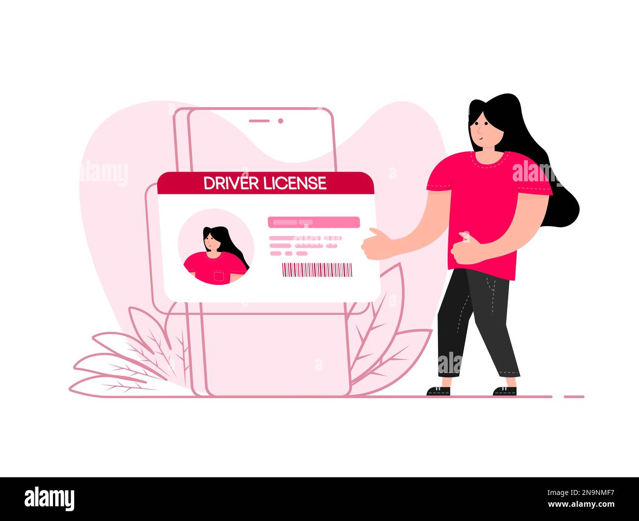 A man stands near the smartphone, on the screen Car driver license ...