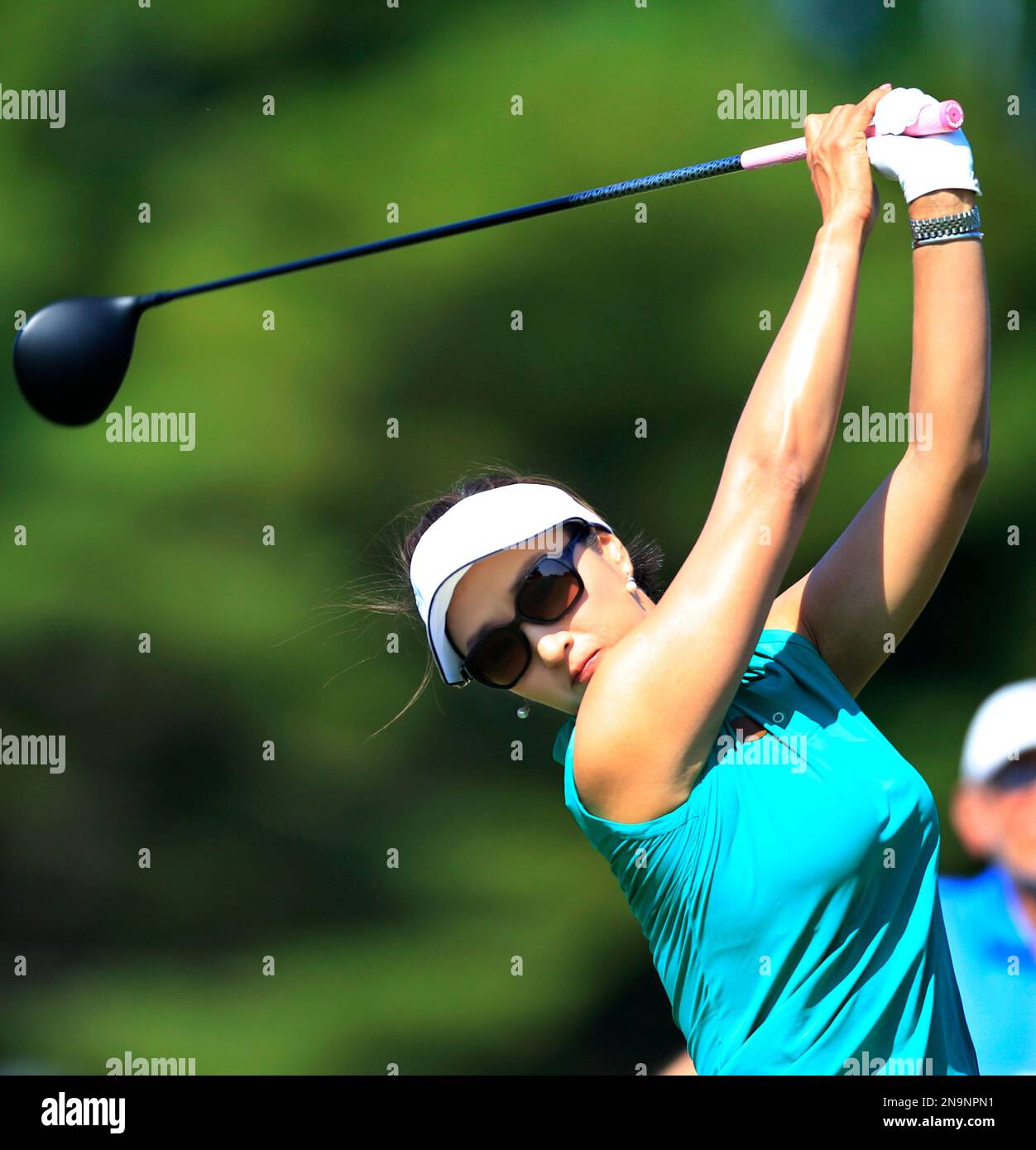 Grace Park, of South Korea, hits a tee shot on the fourth hole during ...