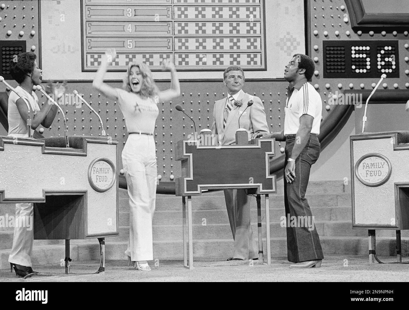 FILE - In this June 25, 1980 file photo, as host Richard Dawson, center ...